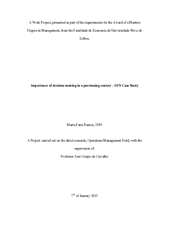 (PDF) Importance of decision-making in a purchasing context – DPS Case Study