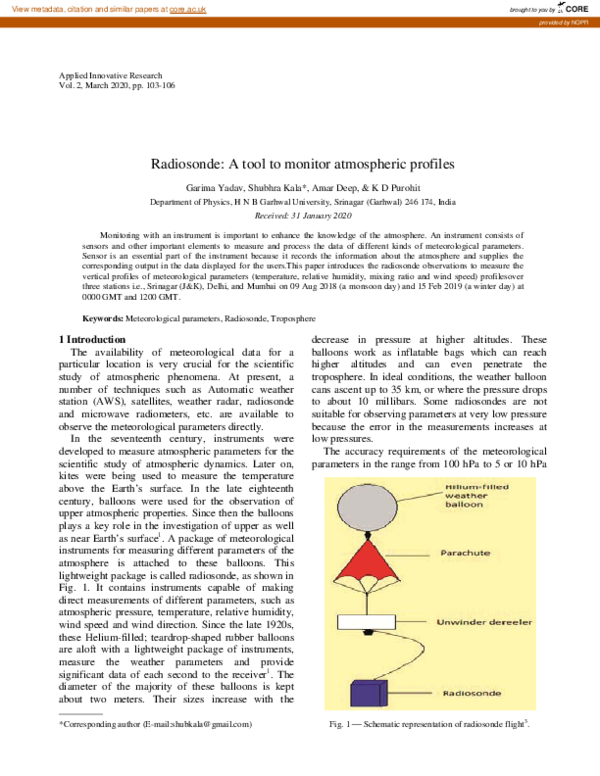 (PDF) Radiosonde: A tool to monitor atmospheric profiles