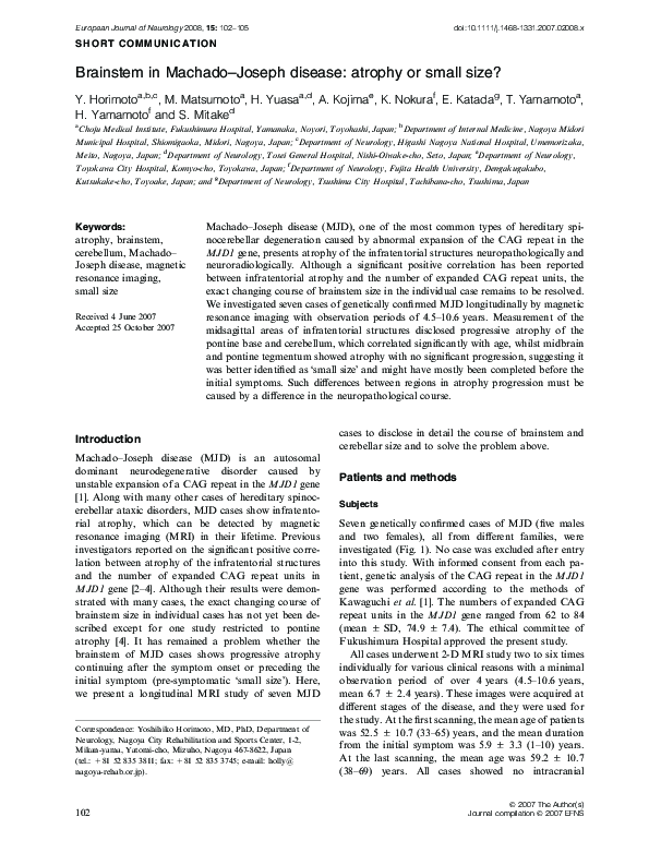 (PDF) Brainstem in Machado–Joseph disease: atrophy or small size?