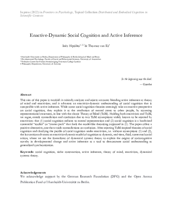 (PDF) Enactive-Dynamic Social Cognition and Active Inference