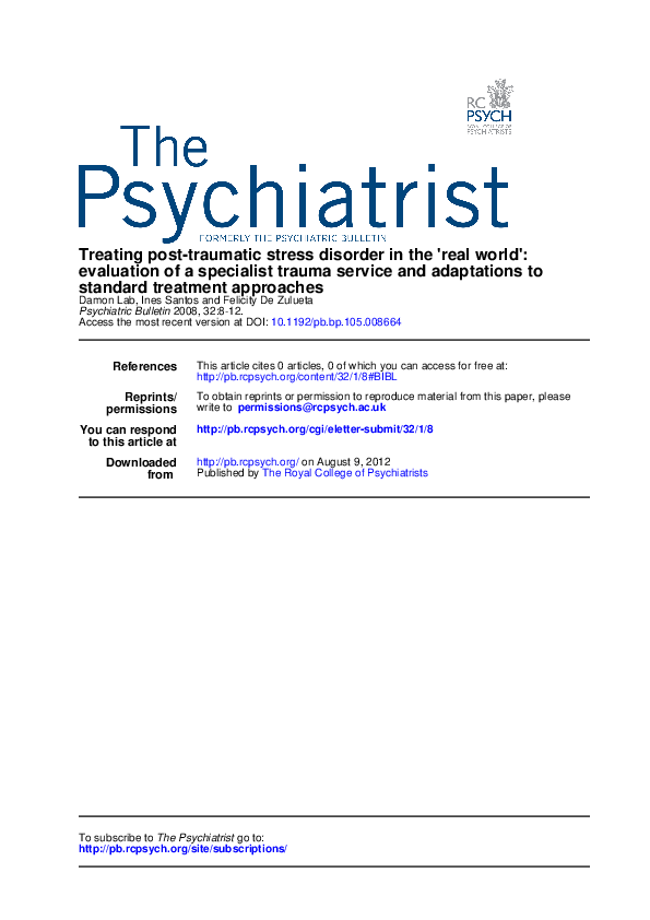 (PDF) Post-traumatic stress disorder and dissociation: The Traumatic Stress Service in the ...