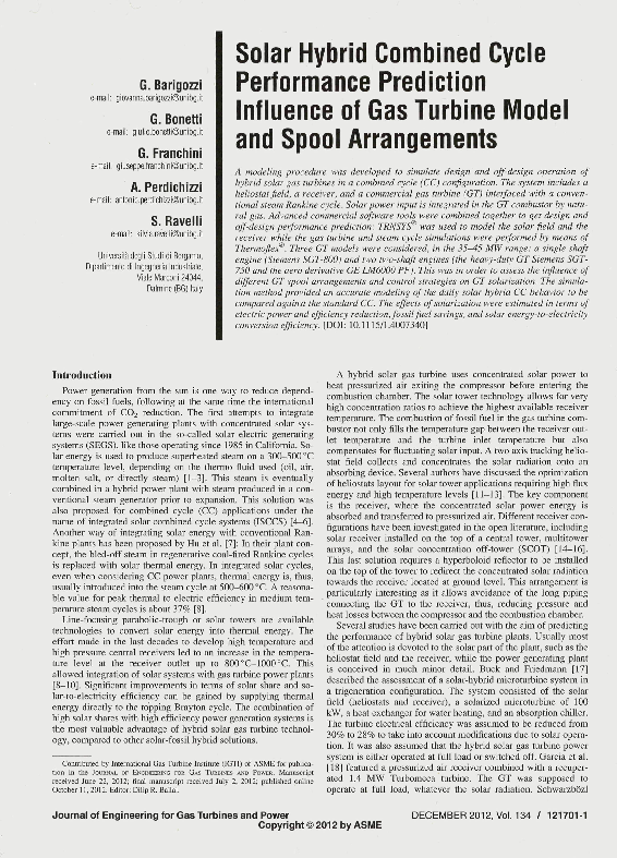 Pdf Solar Hybrid Combined Cycle Performance Prediction Influence Of Gas Turbine Model And