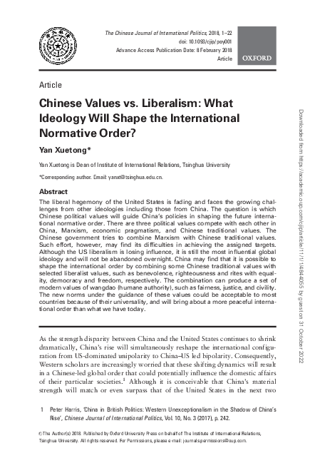 (PDF) Chinese Values vs. Liberalism: What Ideology Will Shape the ...