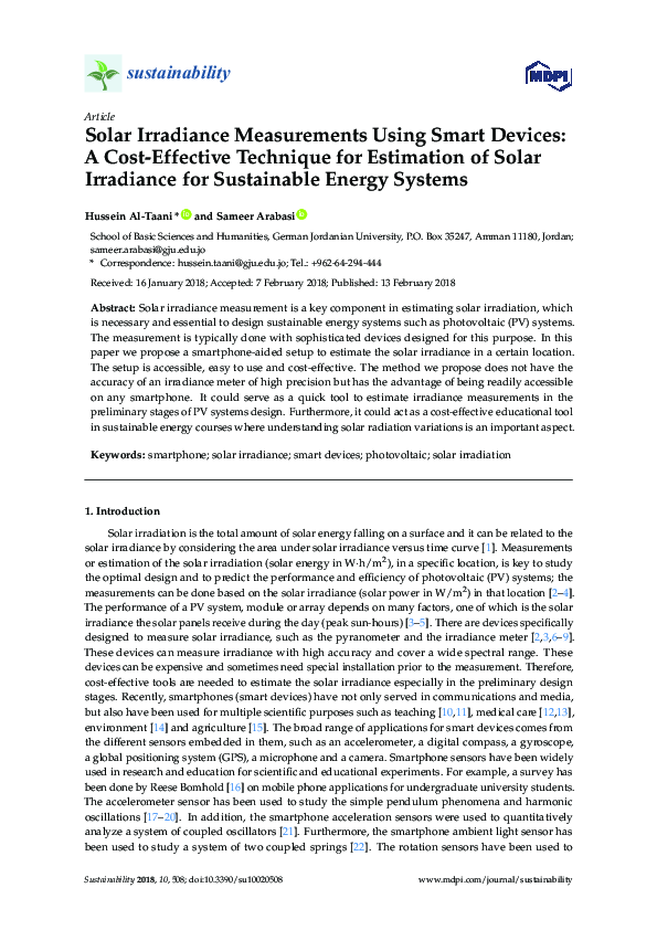 (PDF) Solar Irradiance Measurements Using Smart Devices: A Cost ...
