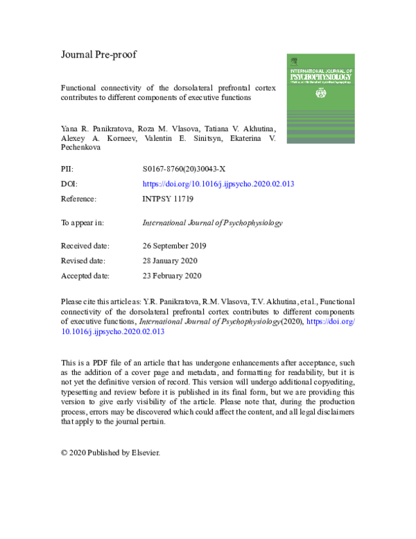 (PDF) Functional connectivity of the dorsolateral prefrontal cortex ...