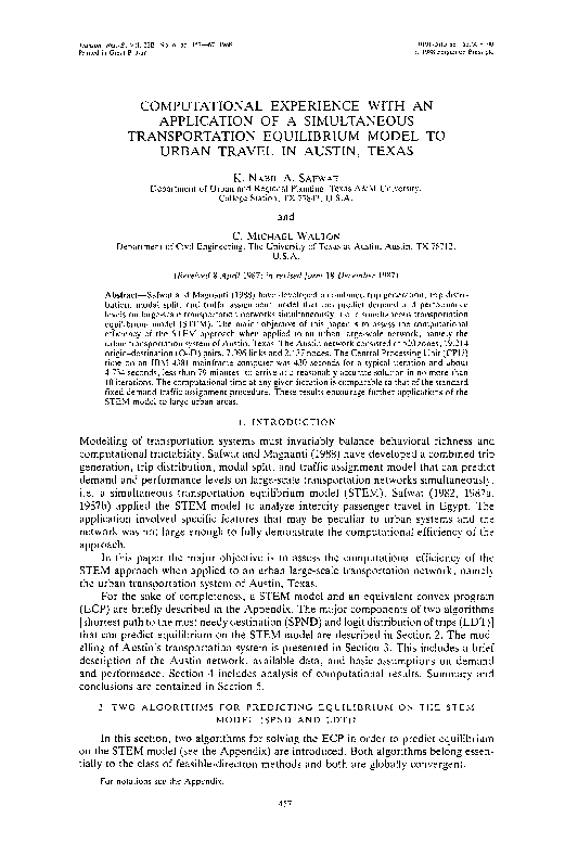 (PDF) Computational experience with an application of a simultaneous transportation equilibrium ...