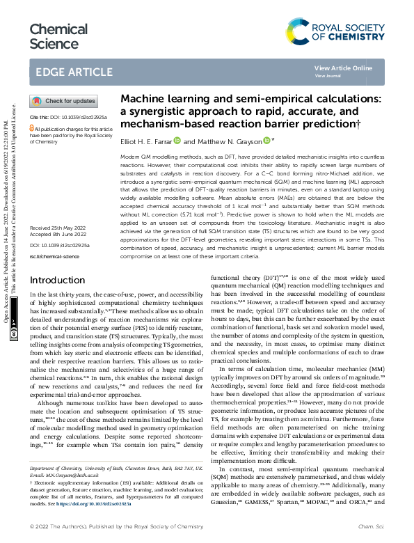 (PDF) Machine learning and semi-empirical calculations: a synergistic approach to rapid ...