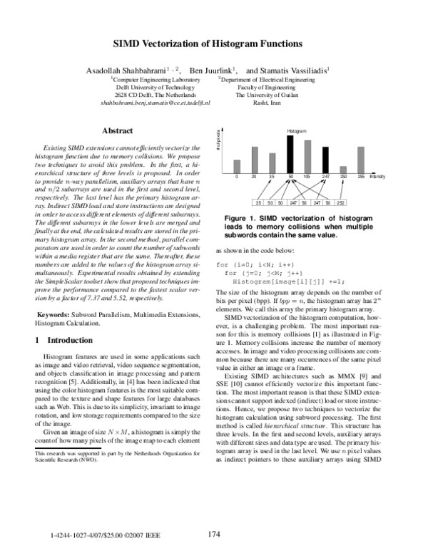 (PDF) SIMD Vectorization of Histogram Functions