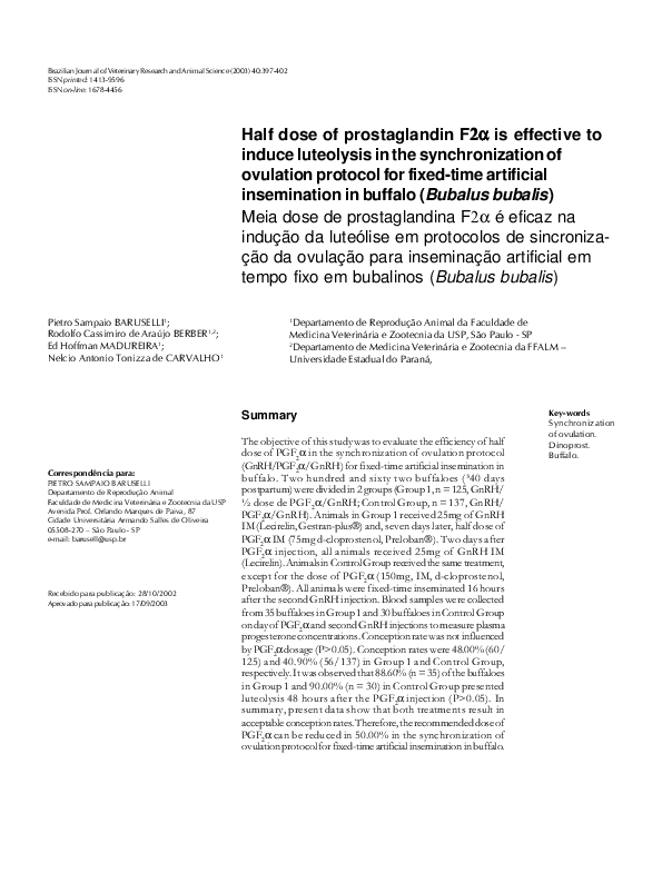 (PDF) Half dose of prostaglandin F2a is effective to induce luteolysis in the synchronization of ...