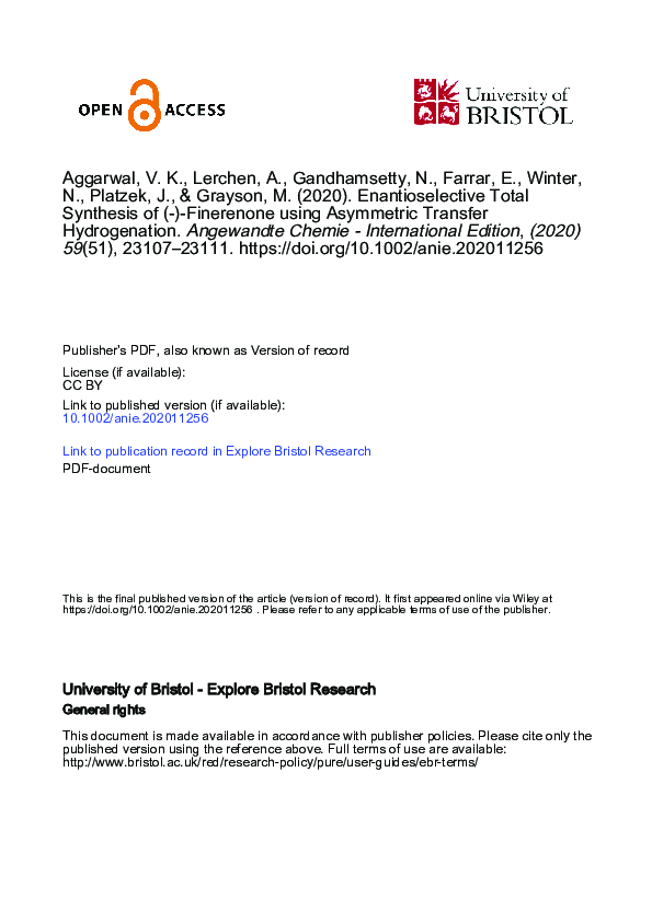 (PDF) Enantioselective Total Synthesis of (−)‐Finerenone Using ...