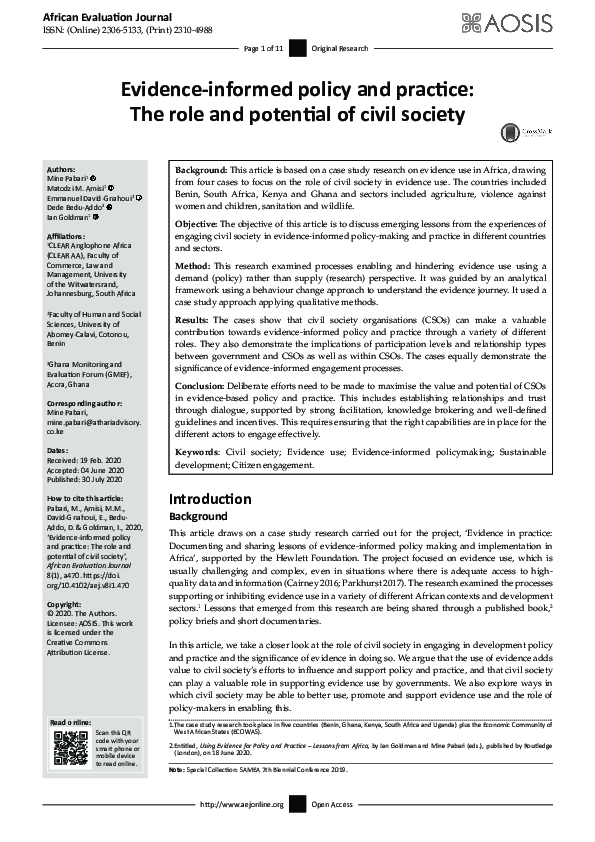 (PDF) Evidence-informed policy and practice: The role and potential of ...