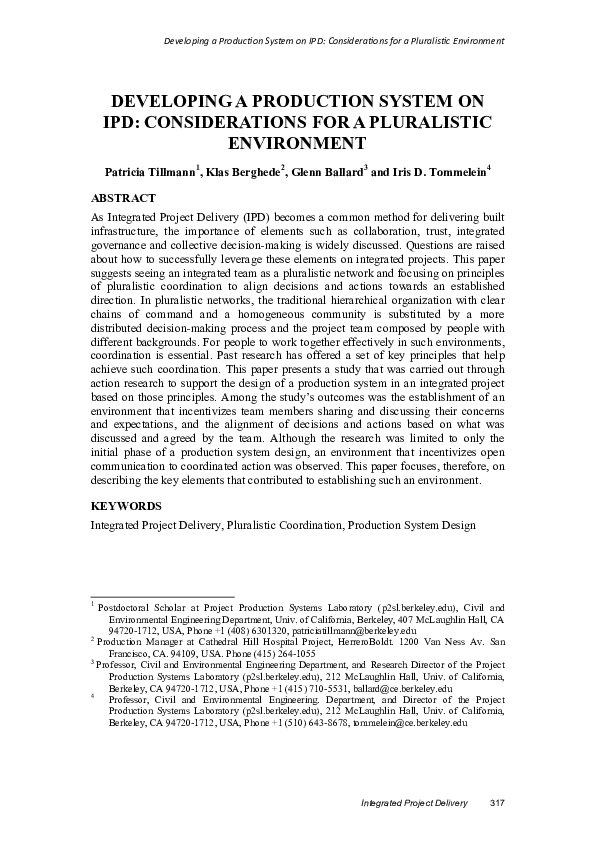 (PDF) Developing a Production System on IPD: Considerations for a ...