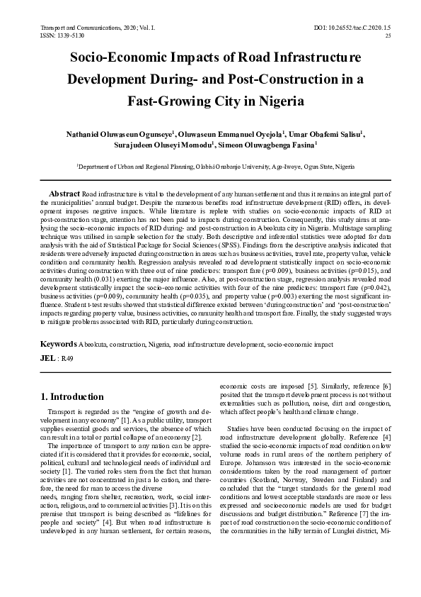 (PDF) Socio-Economic Impacts of Road Infrastructure Development During ...