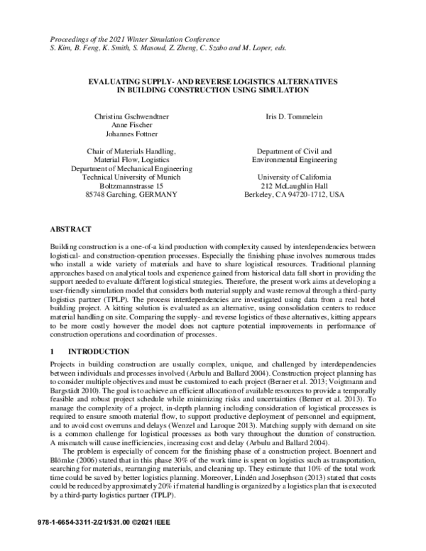 (PDF) Evaluating Supply-And Reverse Logistics Alternatives in Building Construction Using Simulation
