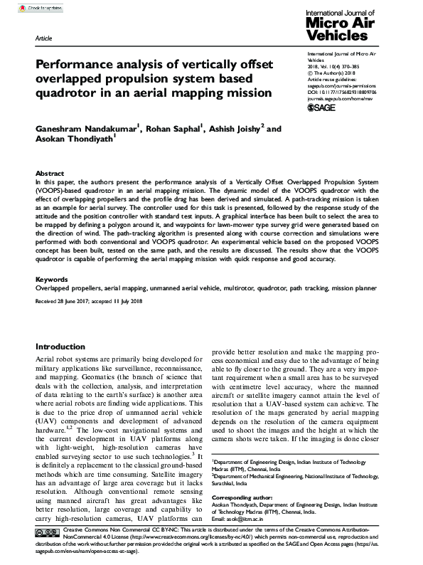 (PDF) Performance analysis of vertically offset overlapped propulsion system based quadrotor in ...