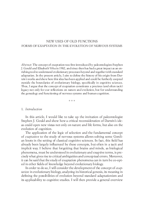 (PDF) NEW USES OF OLD FUNCTIONS. FORMS OF EXAPTATION IN THE EVOLUTION ...