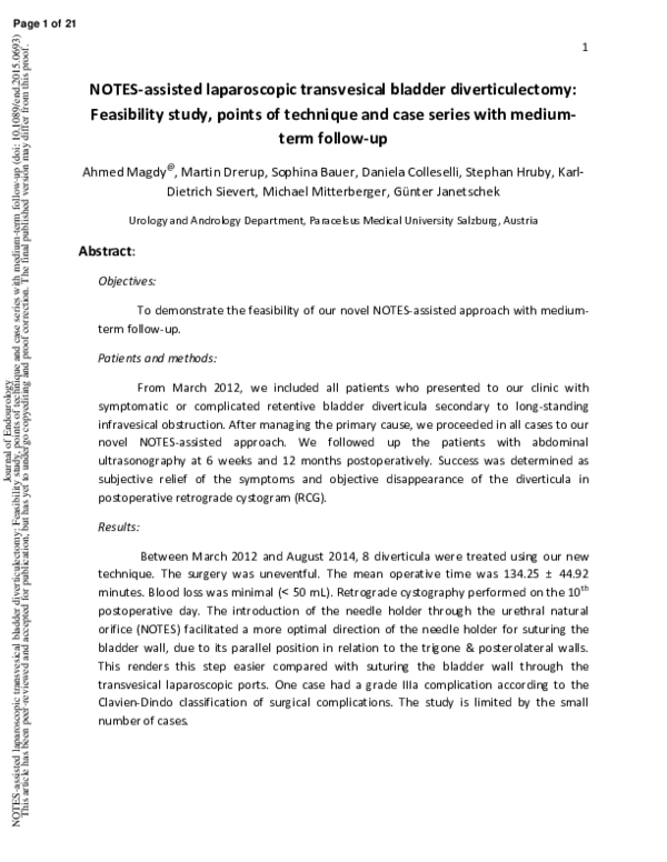 (PDF) NOTES-assisted laparoscopic transvesical bladder diverticulectomy ...