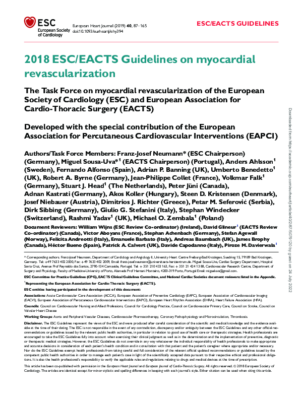 (PDF) 2018 ESC/EACTS Guidelines on myocardial revascularization