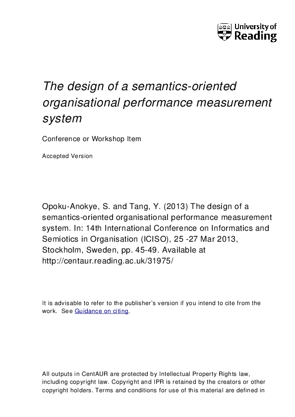 (PDF) The design of a semantics-oriented organisational performance measurement system