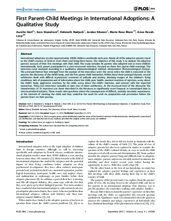 (PDF) First parent-child meetings in international adoptions: a ...