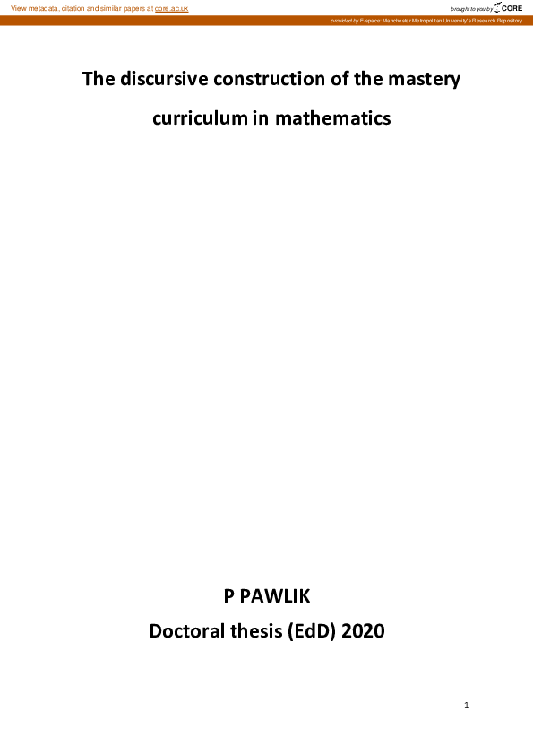 (PDF) The discursive construction of the masterycurriculum in mathematics