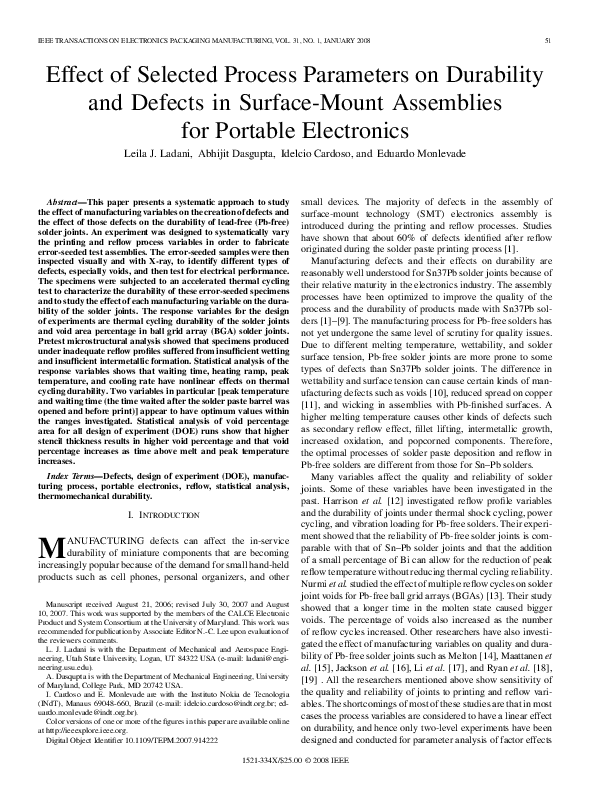(PDF) Effect of Selected Process Parameters on Durability and Defects in Surface-Mount ...