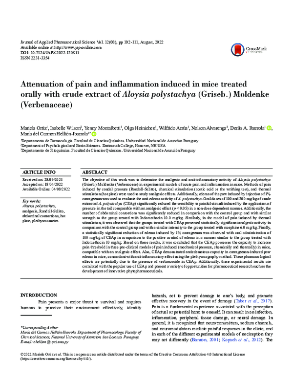 (PDF) Attenuation of pain and inflammation induced in mice treated ...