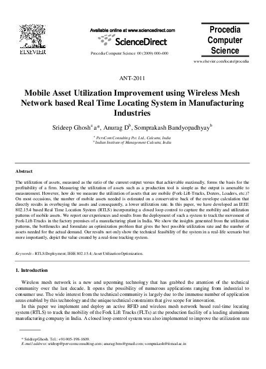 (PDF) Mobile Asset Utilization Improvement using Wireless Mesh Network based Real Time Locating ...