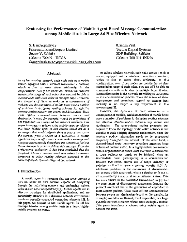 Pdf Evaluating The Performance Of Mobile Agent Based Message Communication Among Mobile Hosts