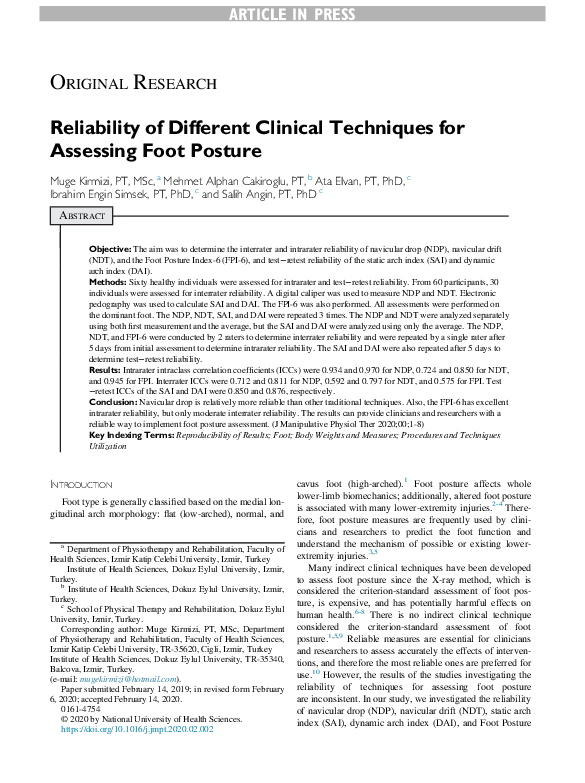 (PDF) Reliability of Different Clinical Techniques for Assessing Foot ...