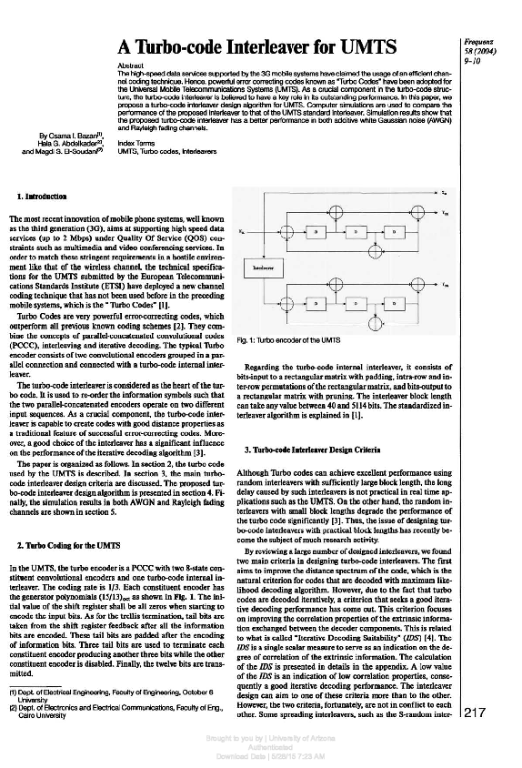 (PDF) A Turbo-code Interleaver for UMTS