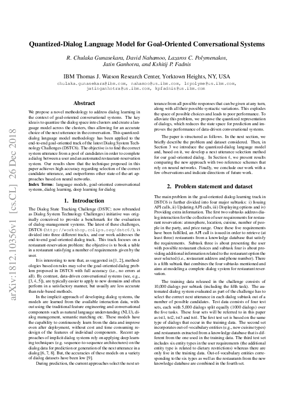 Pdf Quantized Dialog Language Model For Goal Oriented Conversational Systems Lazaros
