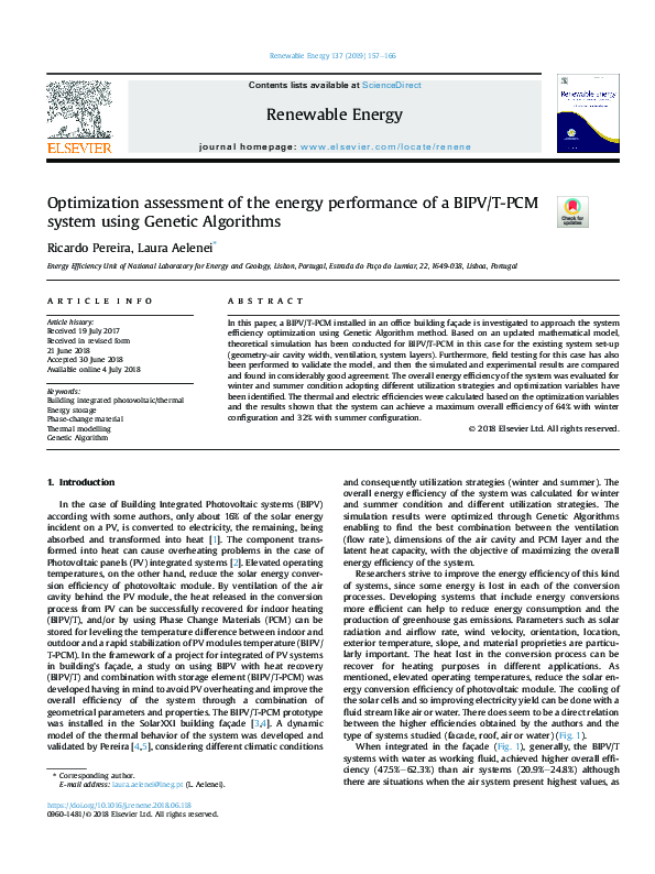 (PDF) Optimization assessment of the energy performance of a BIPV/T-PCM system using Genetic ...