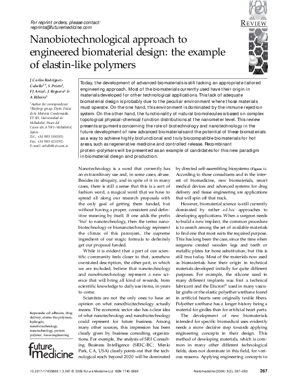 (PDF) Nanobiotechnological approach to engineered biomaterial design ...