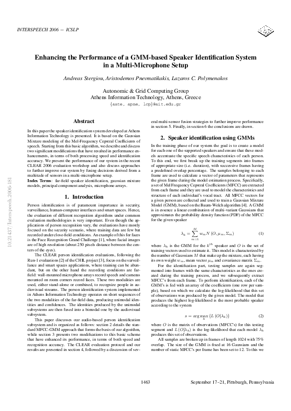 Pdf Improving Gmm Speaker Identification With Sensors 