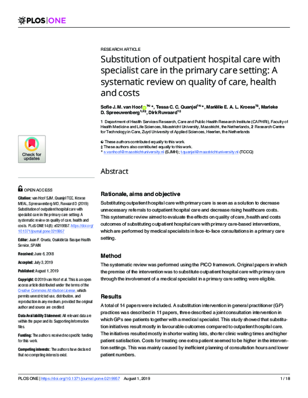 (PDF) Substitution of outpatient hospital care with specialist care in the primary care setting ...