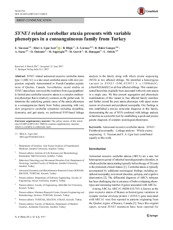 (PDF) SYNE1 related cerebellar ataxia presents with variable phenotypes ...