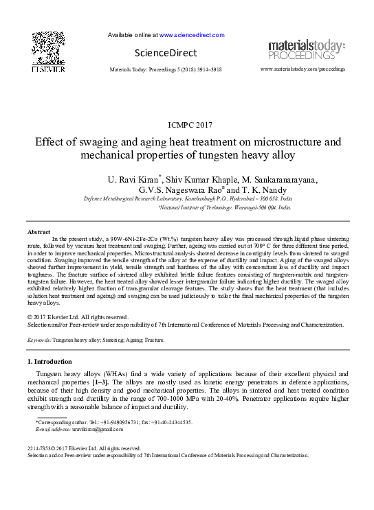 (PDF) Effect of swaging and aging heat treatment on microstructure and mechanical properties of ...