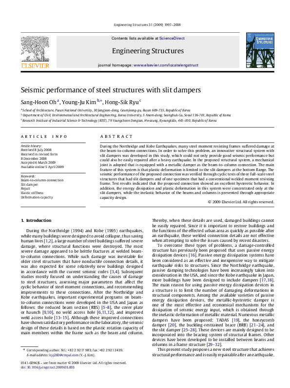 (PDF) Seismic performance of steel structures with slit dampers