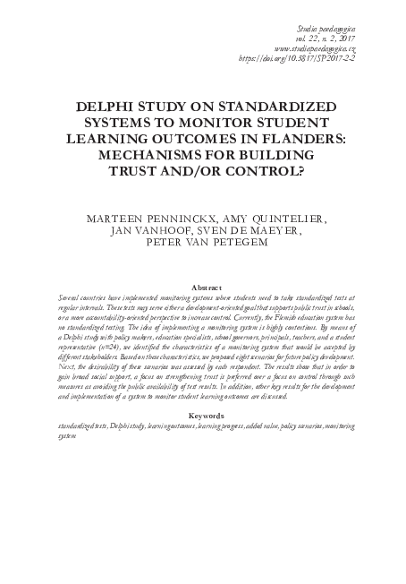 (PDF) Delphi study on standardized systems to monitor student learning outcomes in Flanders ...