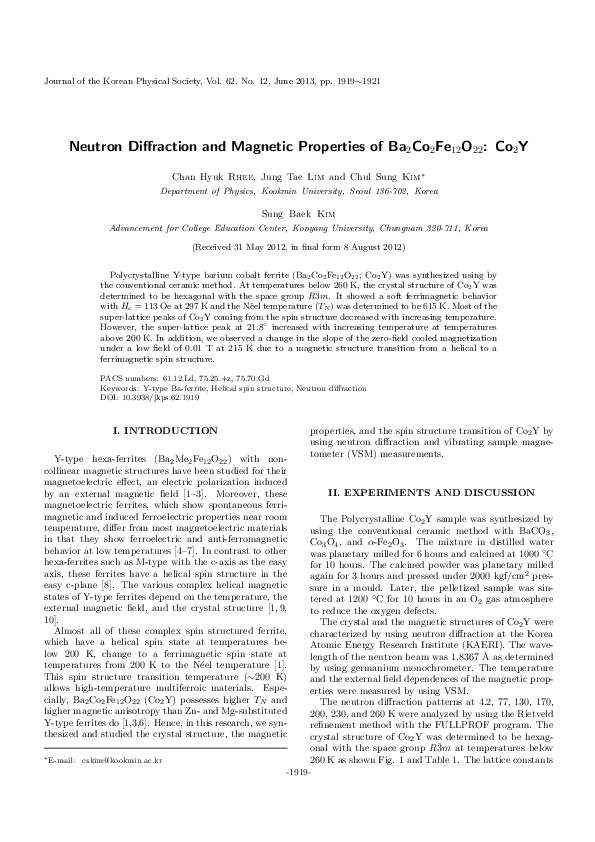 (PDF) Neutron diffraction and magnetic properties of a series of ferrimagnetic oxides with the ...