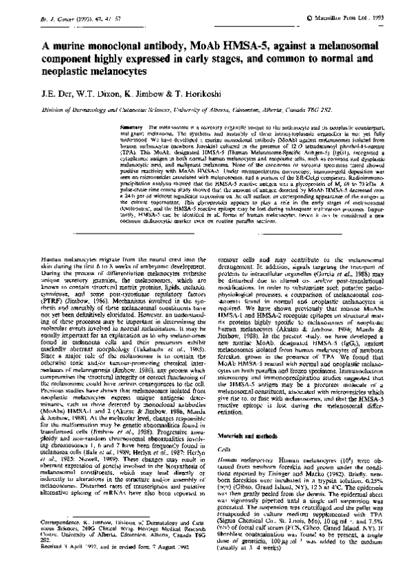 (PDF) A murine monoclonal antibody, MoAb HMSA-5, against a melanosomal component highly ...