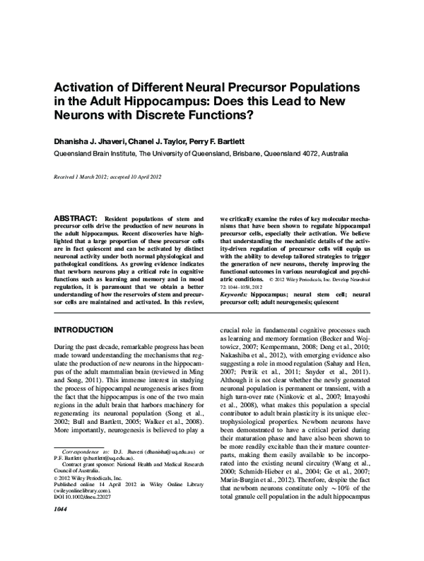 (PDF) Activation of different neural precursor populations in the adult ...