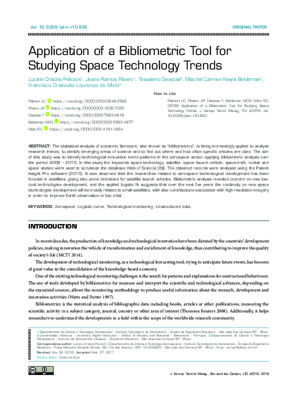 (PDF) Application of a Bibliometric Tool for Studying Space Technology ...
