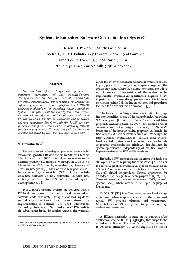 Pdf Systematic Embedded Software Generation From Systemc