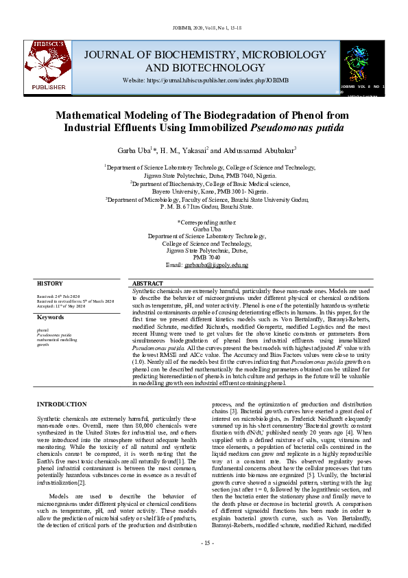 (PDF) Mathematical Modeling of The Biodegradation of Phenol from Industrial Effluents Using ...