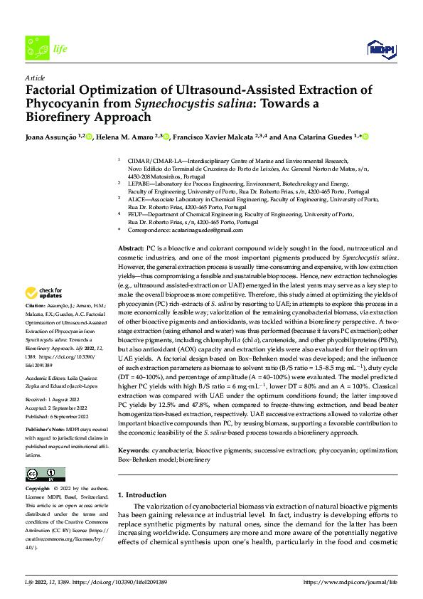 (PDF) Factorial Optimization of Ultrasound-Assisted Extraction of Phycocyanin from Synechocystis ...