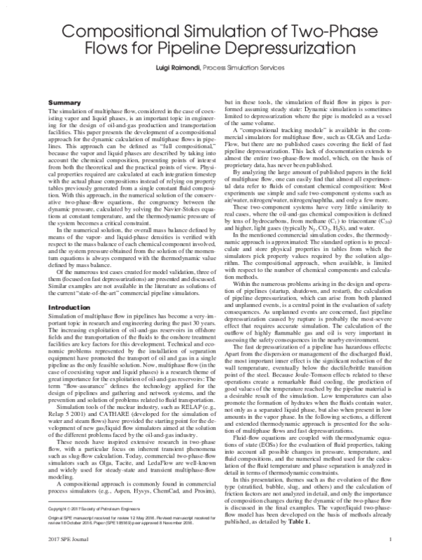 Pdf Compositional Simulation Of Two Phase Flows For Pipeline
