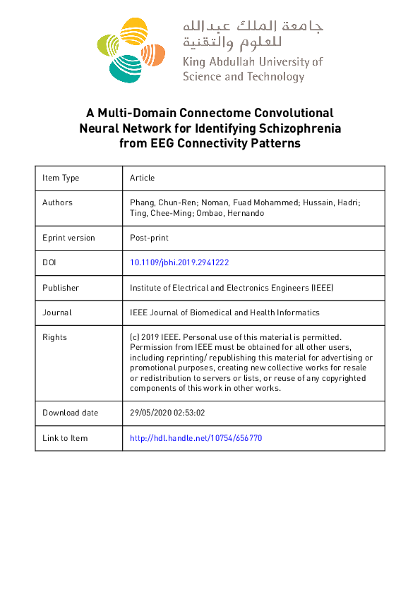 Pdf A Multi Domain Connectome Convolutional Neural Network For Identifying Schizophrenia From