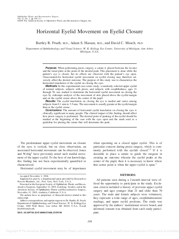 (PDF) Horizontal Eyelid Movement on Eyelid Closure